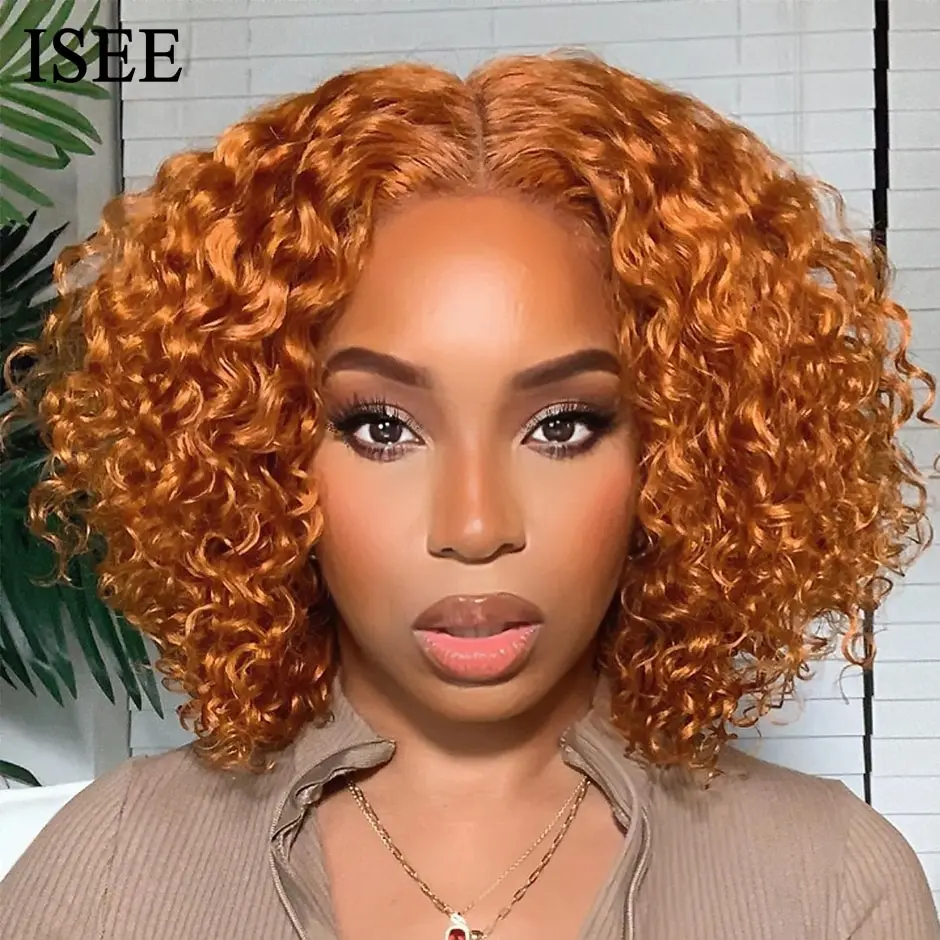 ISEE-HAIR-Ginger-Curly-Bob-Wigs-for-Women-Mongolian-Kinky-Curly-Human ...