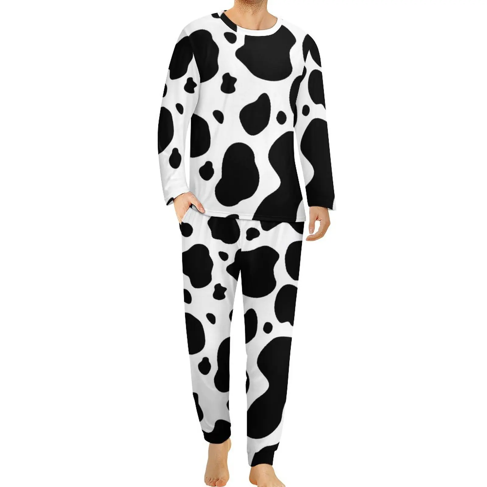 Black And White Cow Print Pajamas Long Sleeve Cow Spots Pattern 2 Piece ...