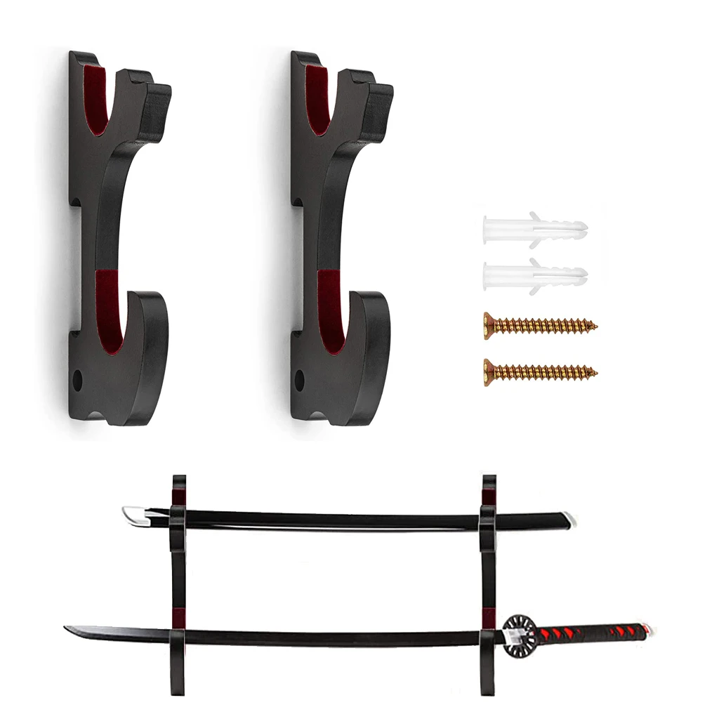 Double-Tier-Adjustable-Wooden-Sword-Holder-Wall-Mount-Samurai-Katana ...