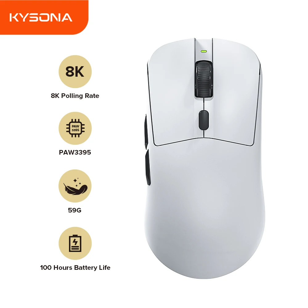 Kysona-M617-White-PAW3395-Wireless-Gaming-Mouse-8K-Polling-Rate ...