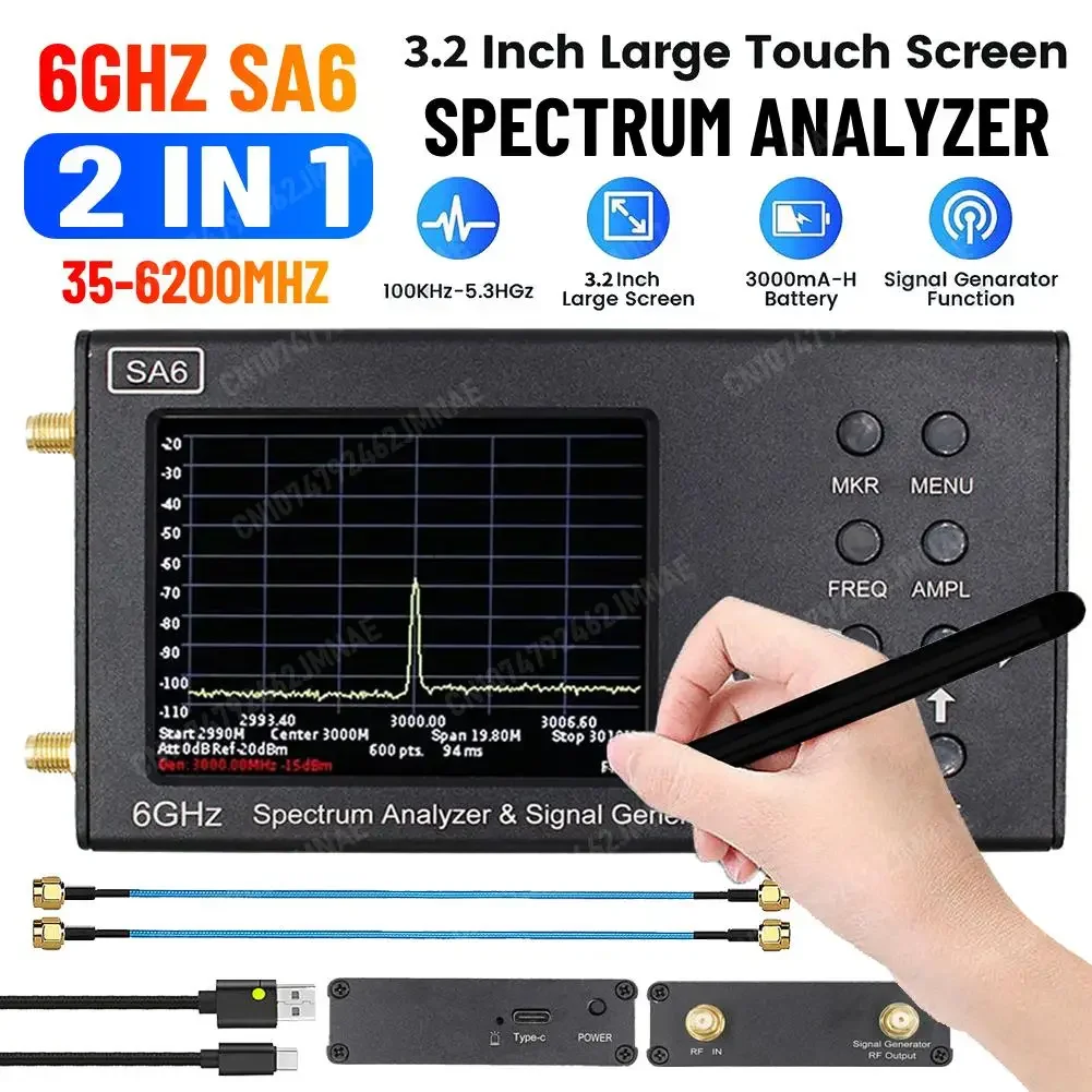 6GHz-SA6-Spectrum-Analyzer-Signal-Generator-Frequency-Analyzer-3000mAH-Battery-PC-Control-for ...