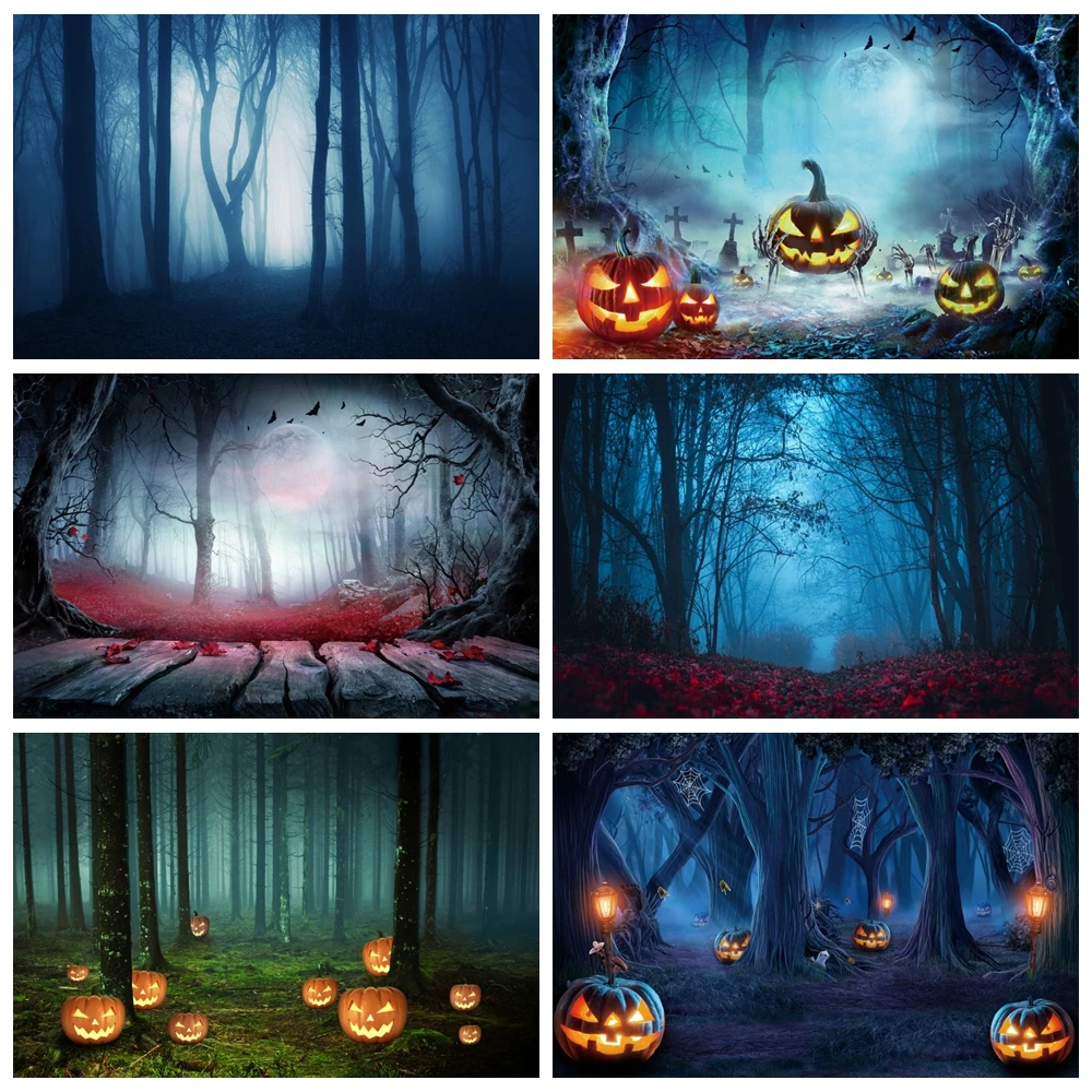 Halloween-Backdrop-for-Photography-Horror-Night-Moon-Scary-Forest-Tree ...
