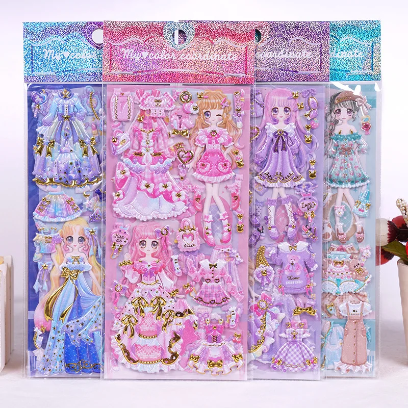1Pcs-3D-Princess-Dress-Up-Sticker-Kids-Reusable-Fashion-Puffy-Dressing ...