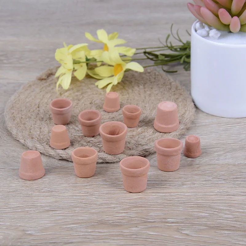12Pcs Dollhouse 1:12 miniature flower pot handmade red clay pot garden ...