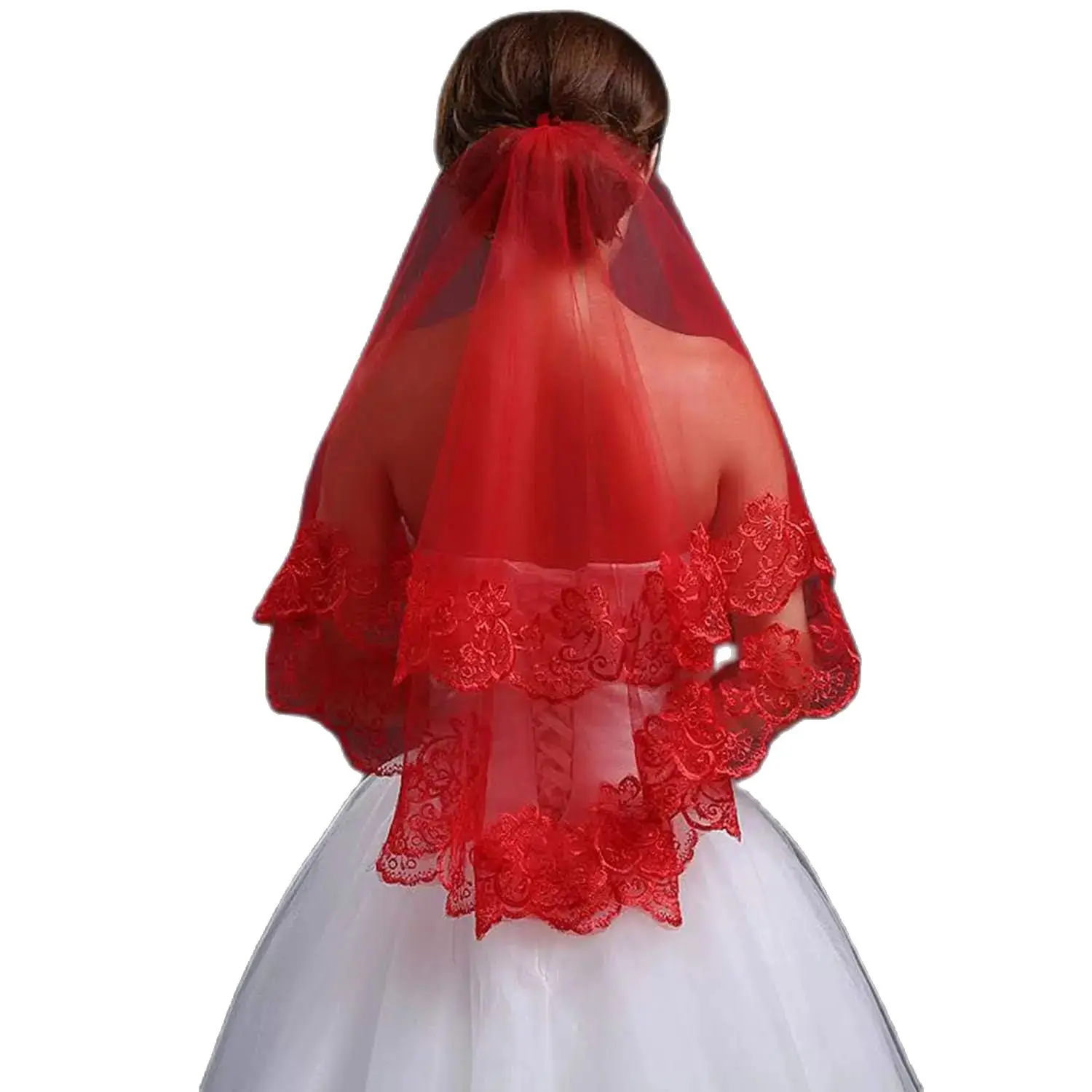 Red-Wedding-Bridal-Veil-Elegant-Lace-Headscarf-Tulle-Veil-for-Girls ...
