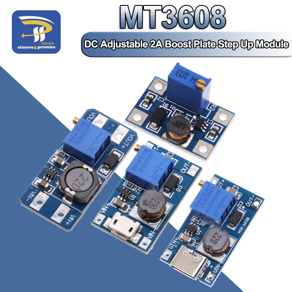 Mt3608 Dc-dc Adjustable Boost Module 2a Boost Plate Step Up Module With Micro Usb 2v-24v To 5v ...