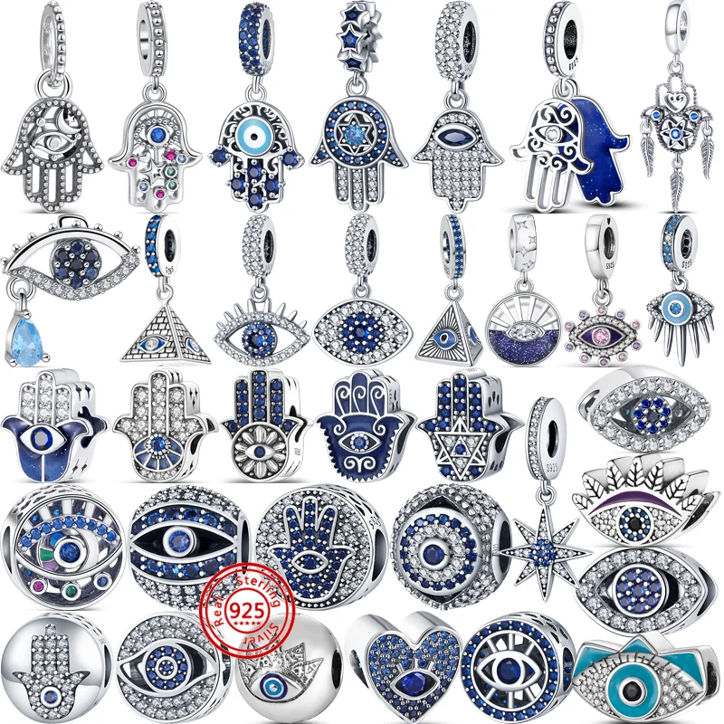 Authentic 925 Sterling Silver Blue Demon Eyes Palm Series Pendant Round ...