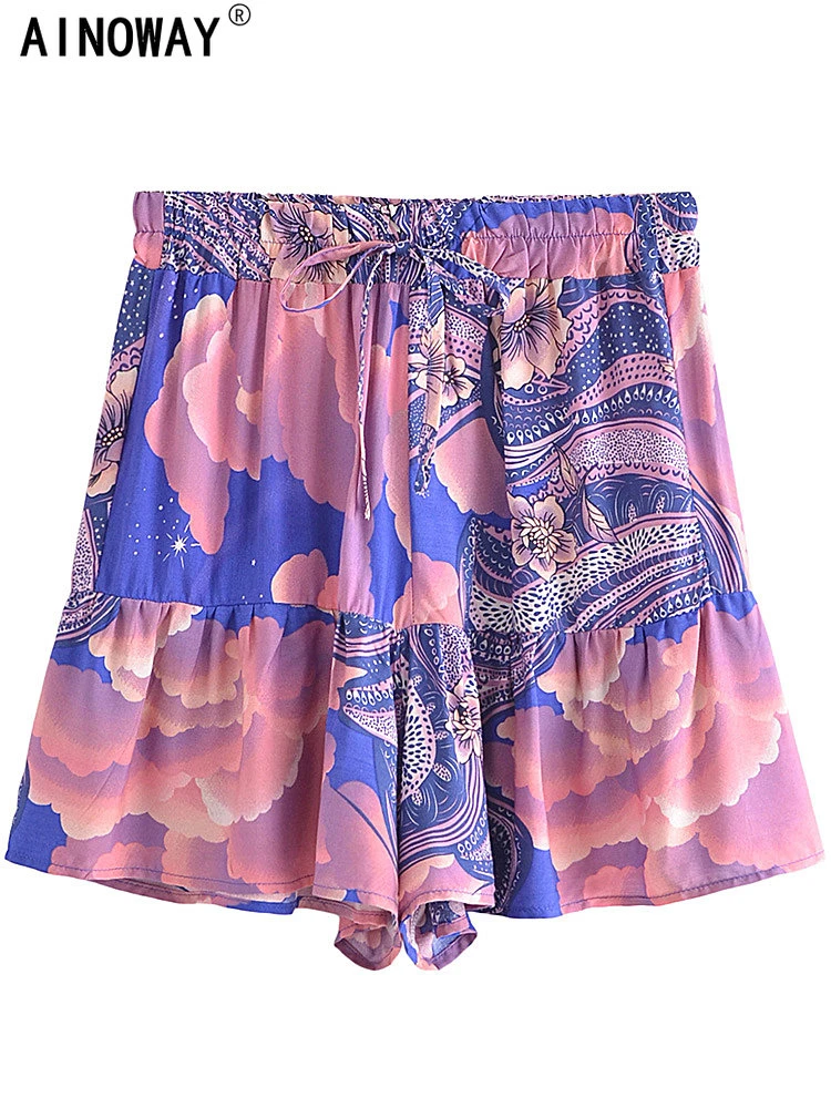 Boho Shorts Women | Rayon Shorts - Vintage Women Print Short Bottoms ...
