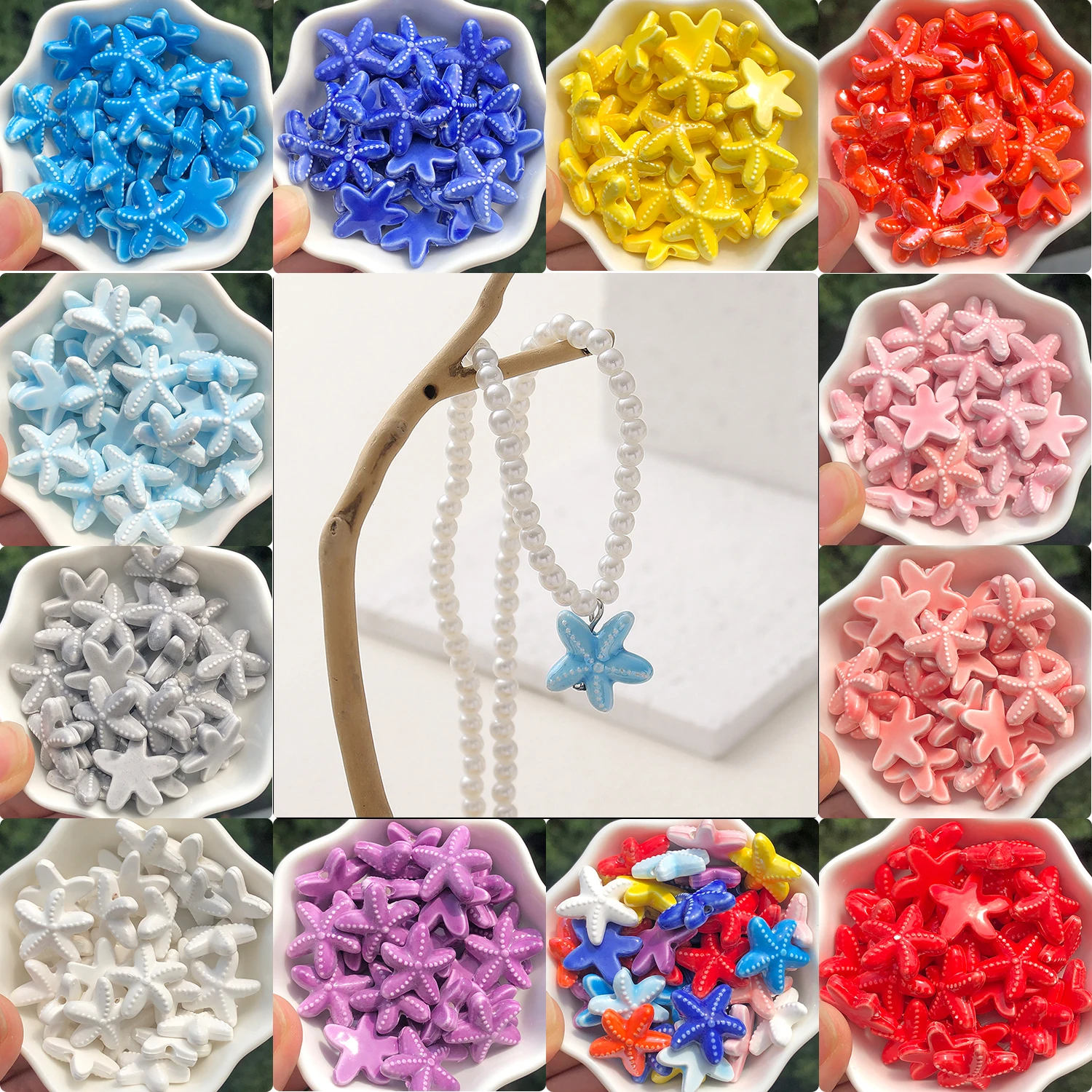 10pcs-Starfish-Shape-Ceramic-Beads-18mm-Colorful-Glazed-Porcelain ...