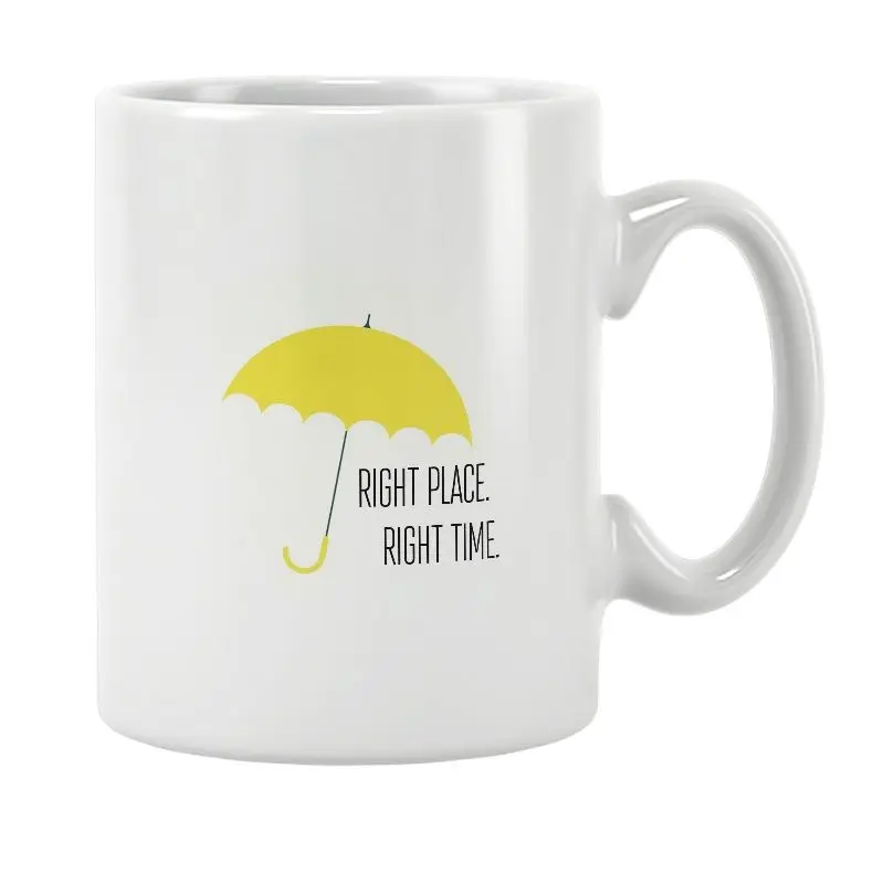 White Coffee Gift Tea Milk Cup Mugs Right Place Right Time Yellow ...