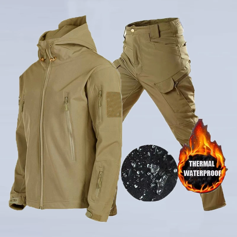Waterproof Fishing Clothes Men Winter Hooded Jackets Pants Suit Camping ...