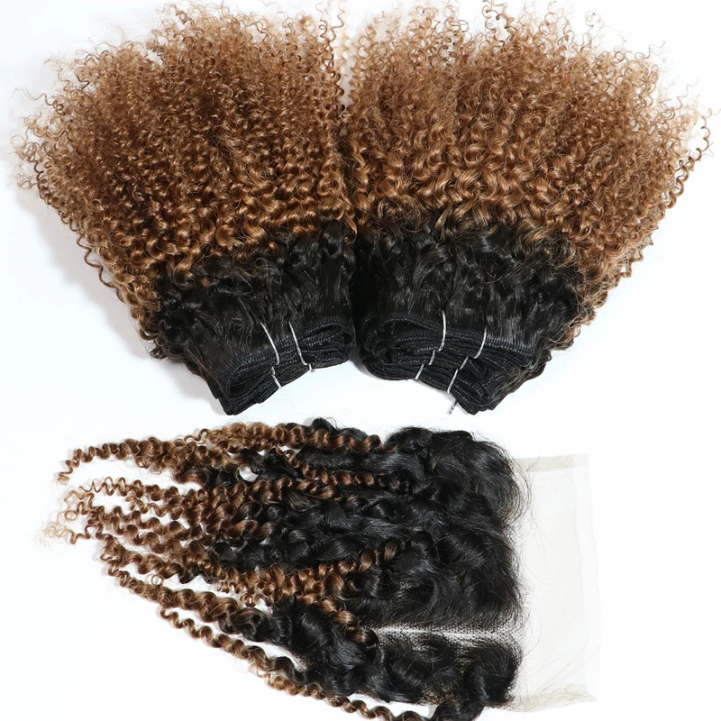 Mèches brésiliennes bouclées avec Closure, cheveux naturels, Jerry Curl ...