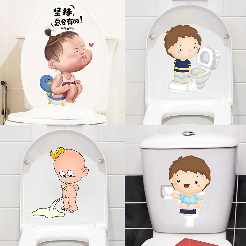 T195-Funny-Toilet-Stickers-Cartoon-Child-Urination-Toilet-Lid-WC-Door ...