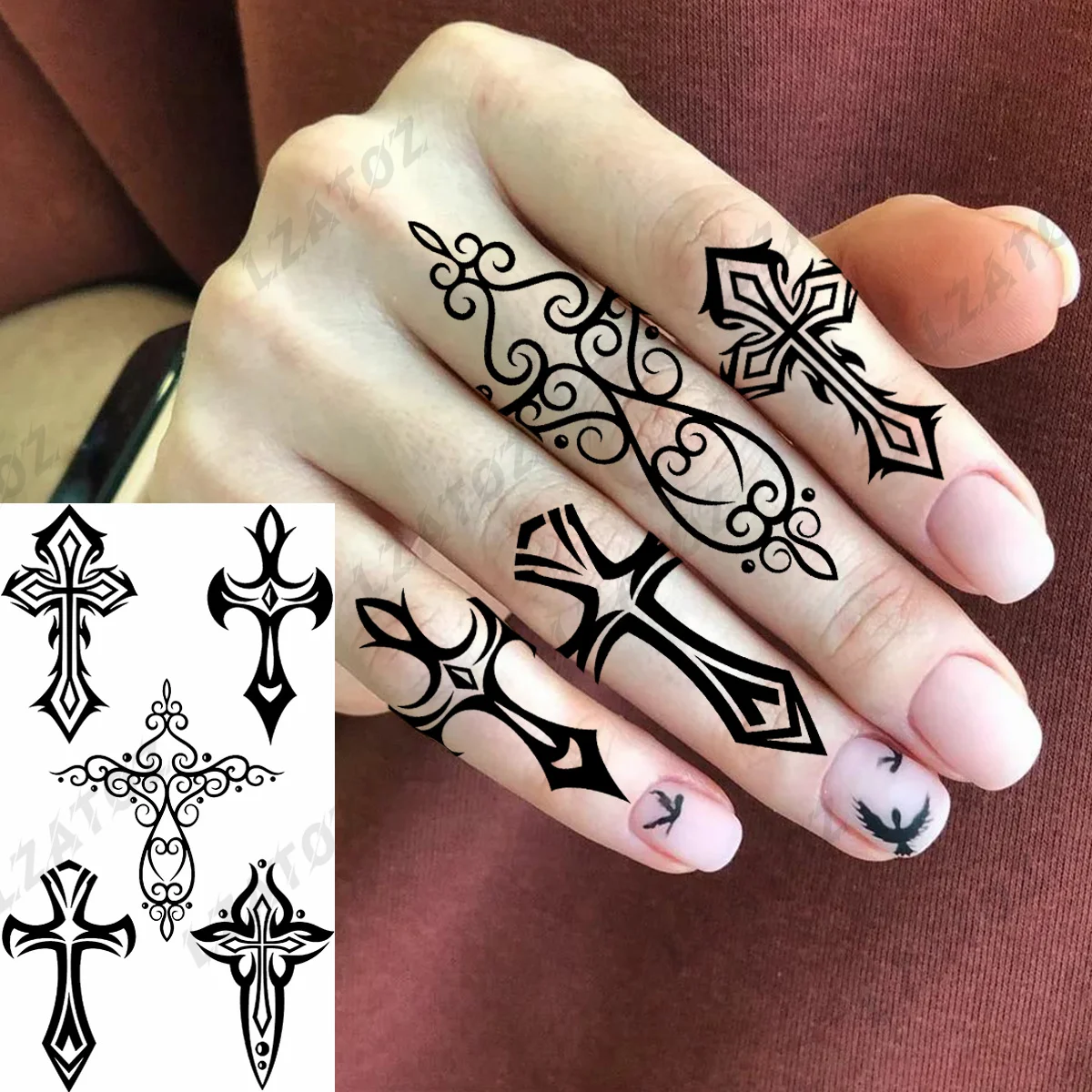 Henna Cross Feather Temporary Tattoos For Men Women Adults Indian Sun ...