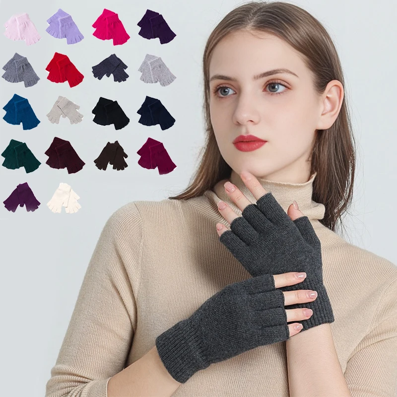 Women-Men-Half-Finger-Cashmere-Glove-Short-Warm-Soft-Wool-Knitted-Wrist ...