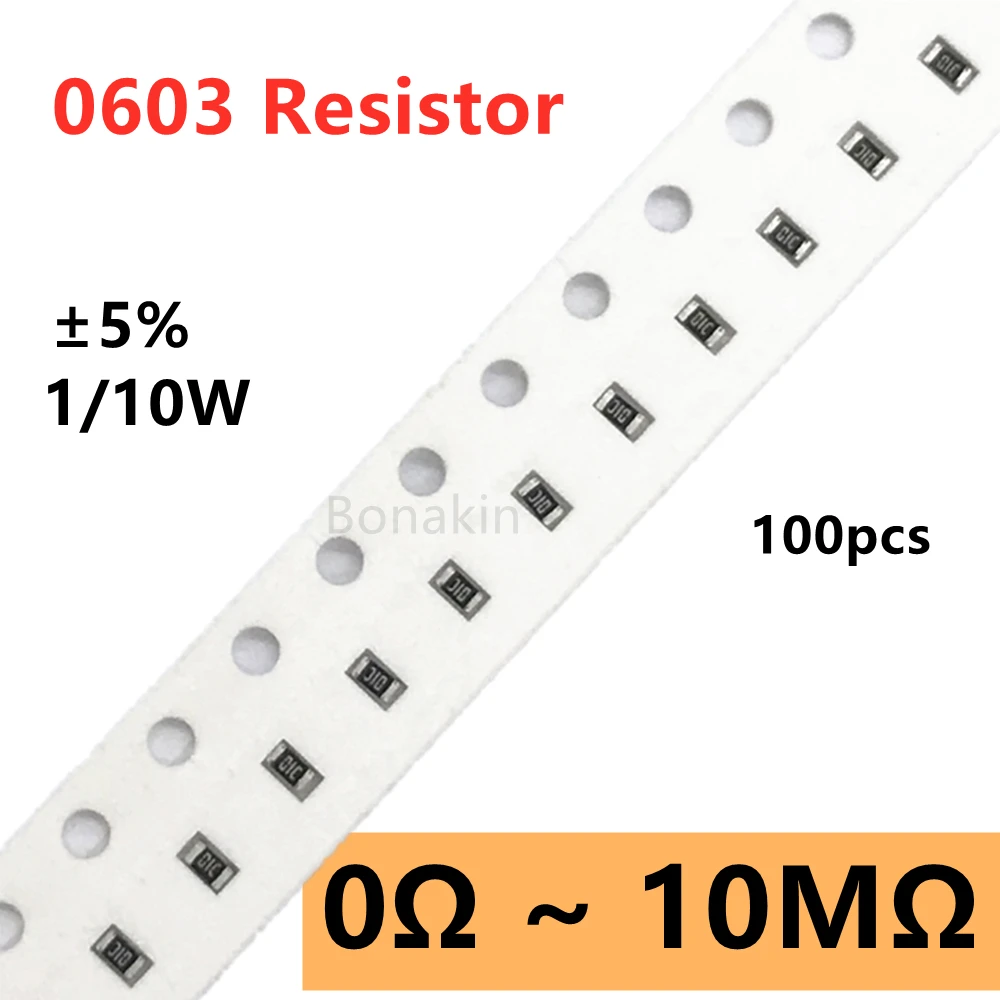 100pcs-0603-5-SMD-resistor-0R10R20R22R100R120R200R330R470R510R1K1-5K2-2K3-3K4-7K5 ...