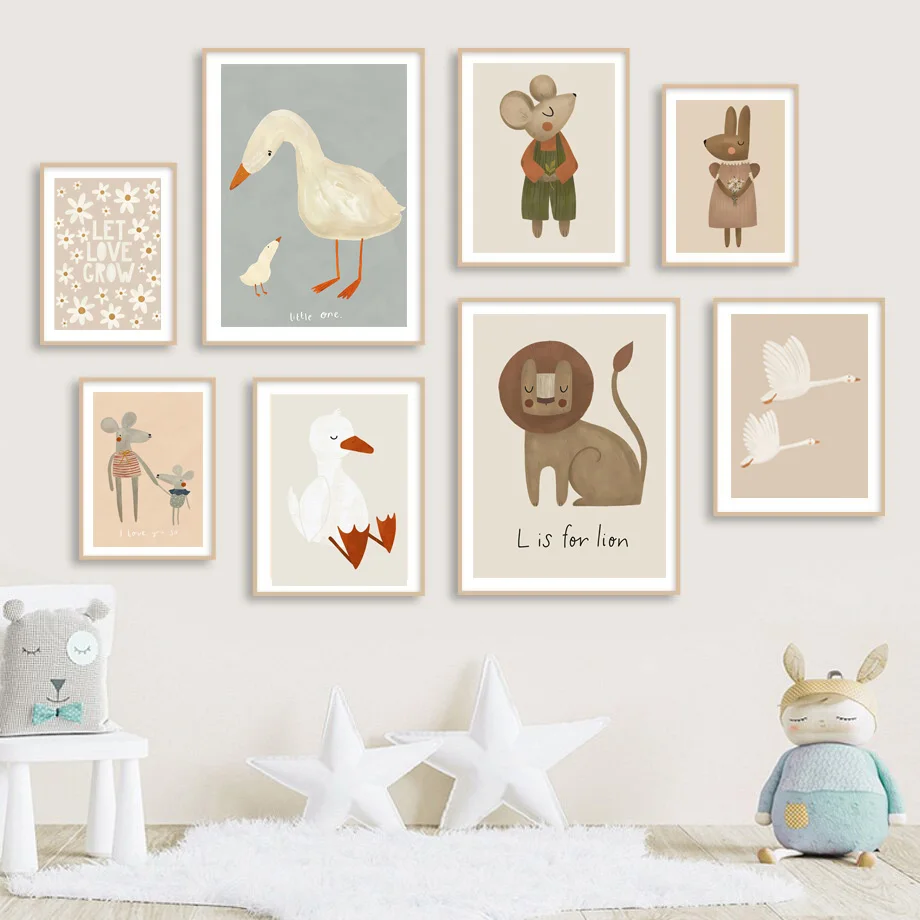 Baby Cute Rabbit Bird Geese Leopard Dog Nursery Wall Art Canvas ...