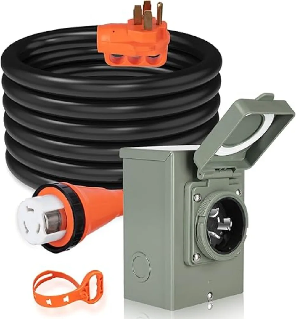 25FT-Power-Cord-Inlet-Box-Kit-Temporary-Connector-Cable-50Amp-Generator ...