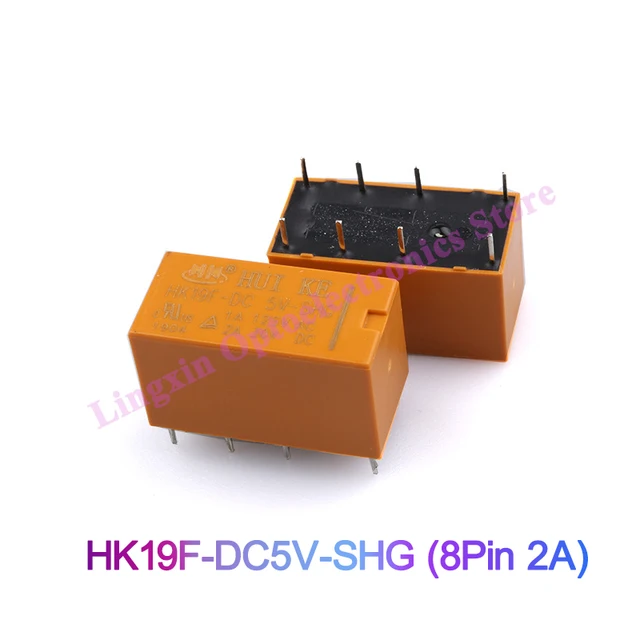 Mini relés de potencia DPDT, bobina de 8 pines, 2NO, 2NC, tipo PCB, HUI KE, HK19F, HK19F-DC5V ...