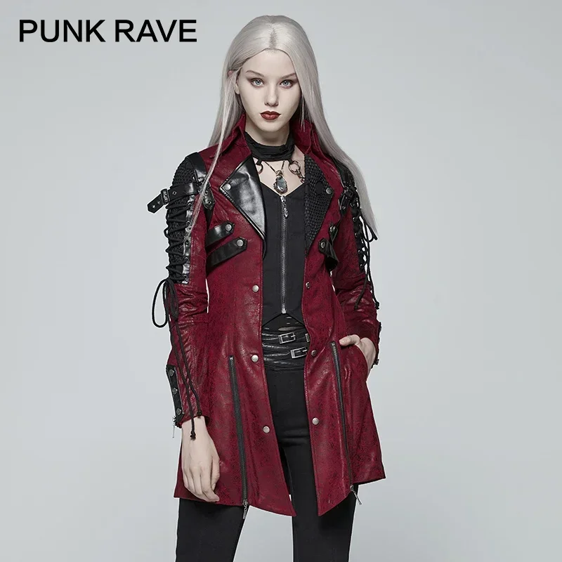 PUNK RAVE Gothic Style Women Vampire Red Punk Studded Heavy Pu Leather ...