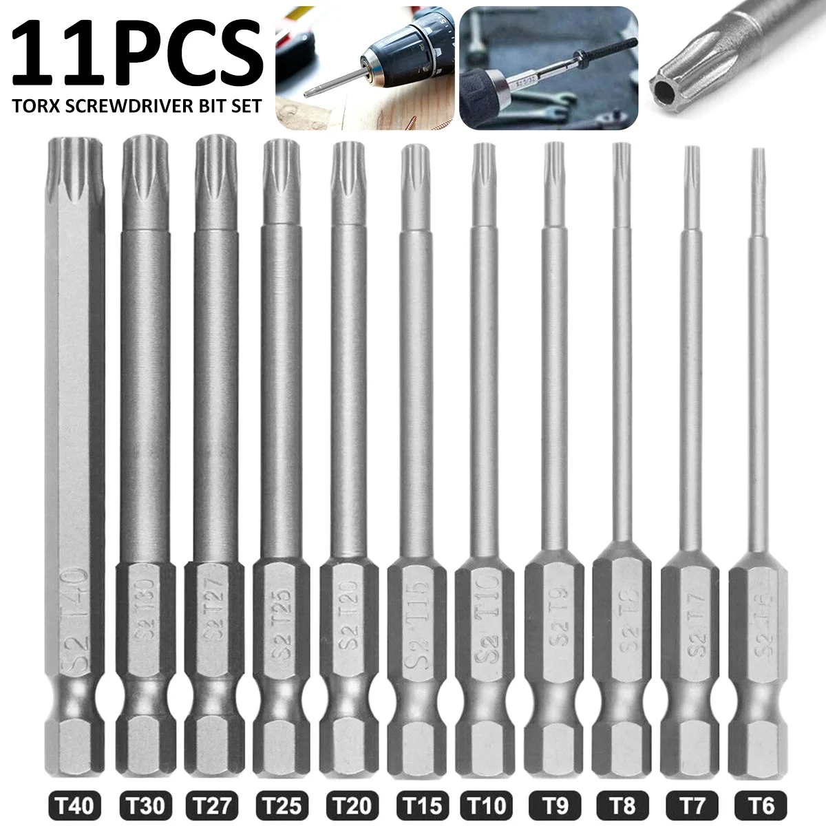 11Pcs-Torx-Screwdriver-Bit-Set-1-4In-Hex-Shank-Torx-Star-Hex-Security ...