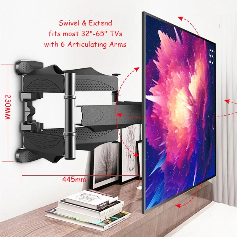 Articulating-6-Arms-TV-Wall-Mount-Full-Motion-Tilt-Bracket-TV-Support ...