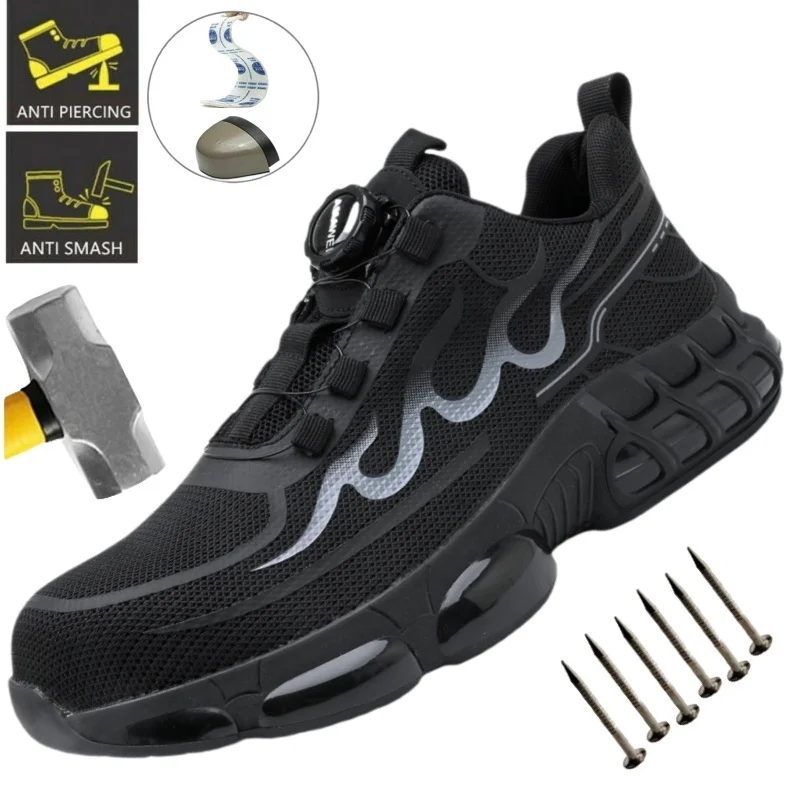 Rotary button Steel Toe Work Shoes Men Safety Shoes Cushion Work Safety ...