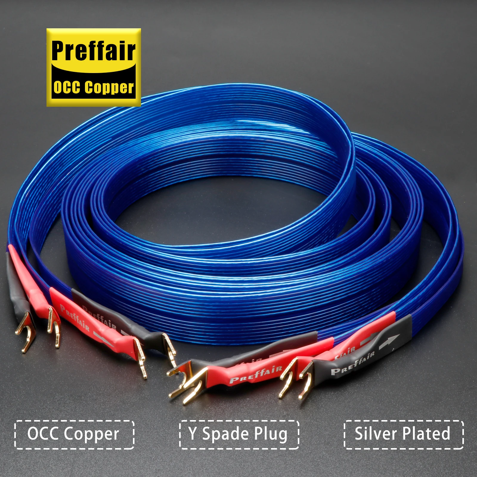 Pair Blue Speaker Cable Falt Loudspeaker Wire Banana plug to Banana ...