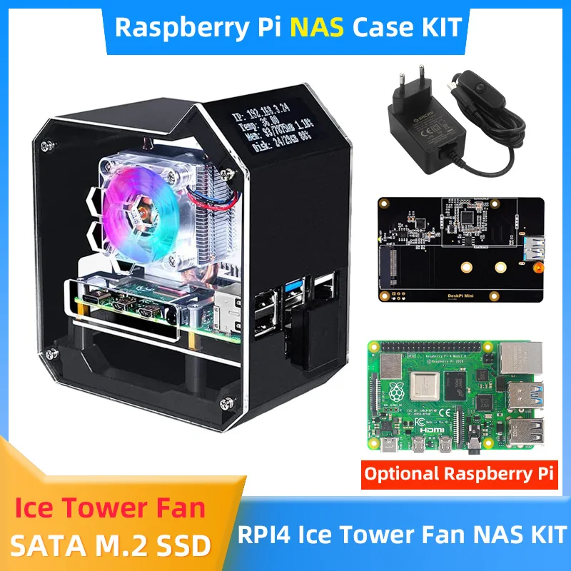 Raspberry-Pi-4-NAS-Kit-with-ABS-Case-with-Ice-Tower-Cooling-Fan-0-96 ...