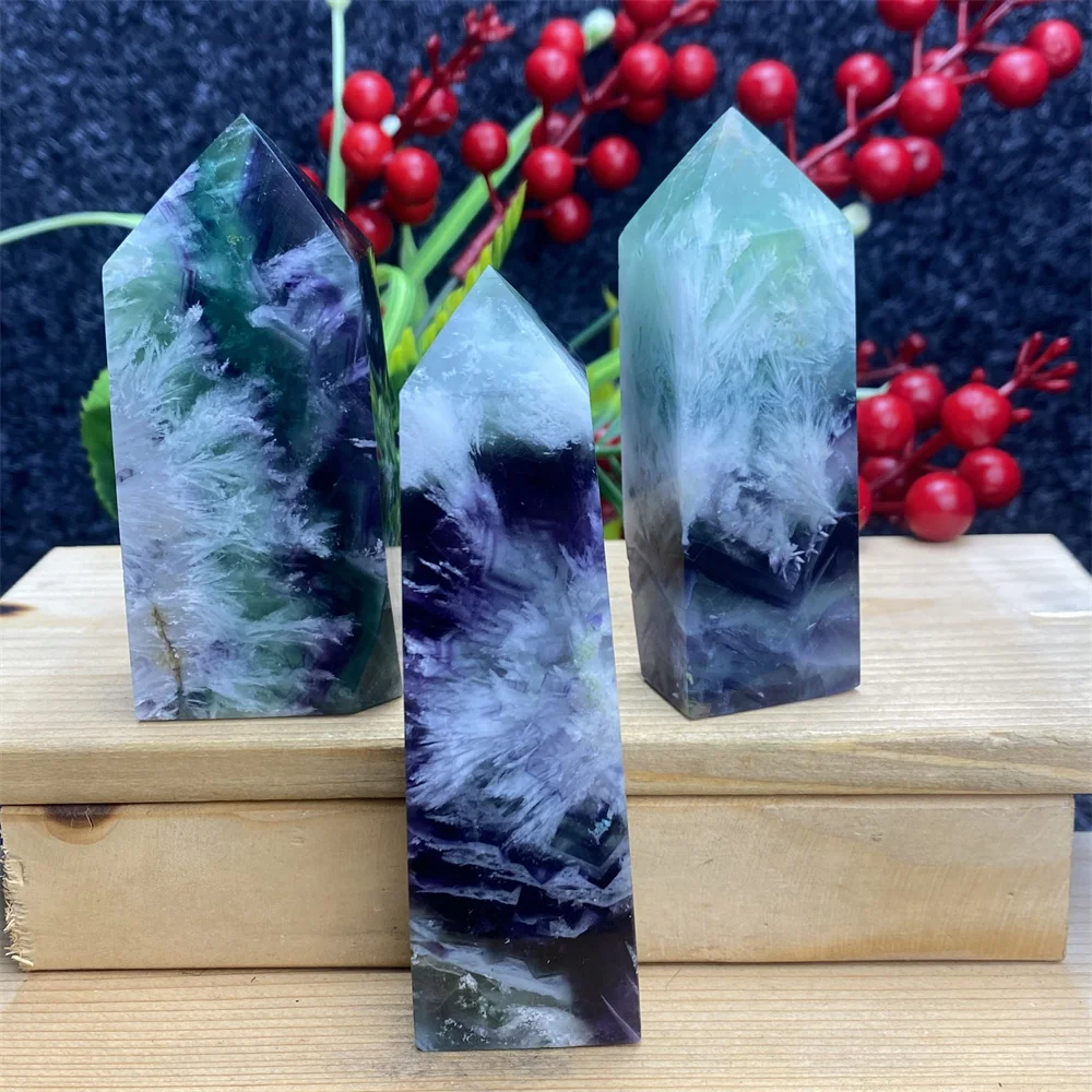 Natural-Colorful-Feather-Fluorite-Column-Crystal-Energy-Tower-Magic ...