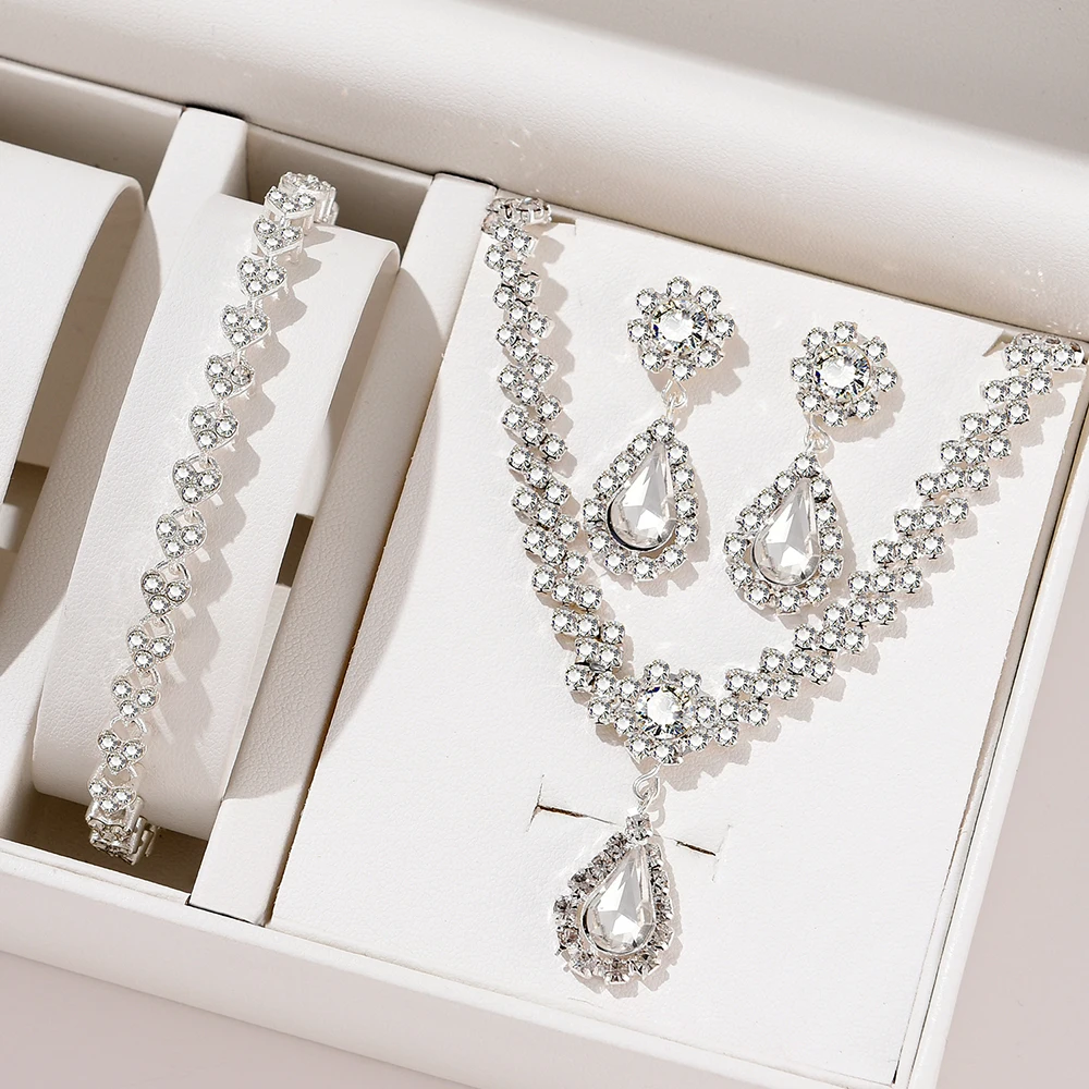 4-Piece-Set-Women-Water-Droplet-Necklace-Bracelet-Earring-Combination ...