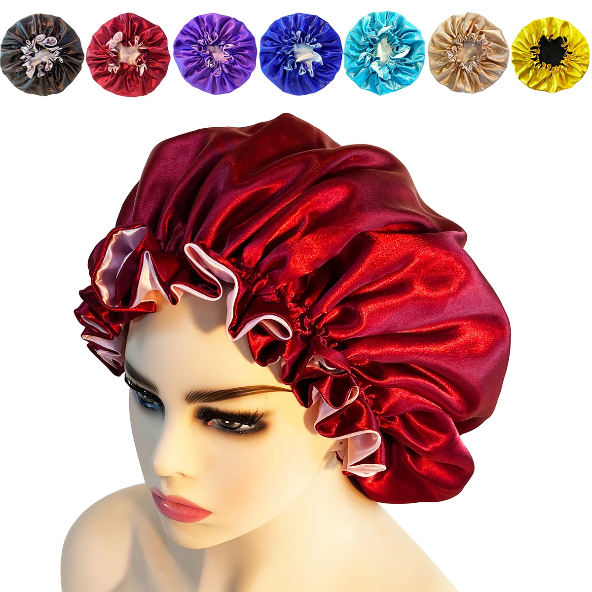 1-New-Double-layer-Solid-Women-Satin-Bonnet-Fashion-Stain-Silky-Big ...