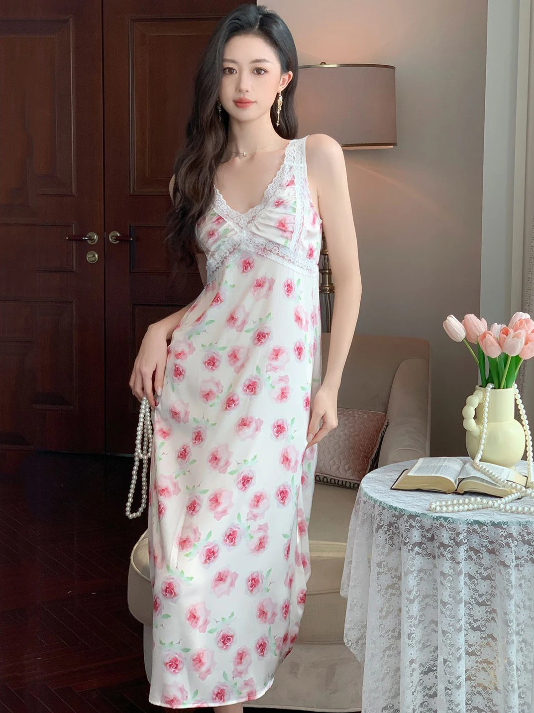 Women-Summer-Sleeveless-Vintage-Princess-Nightgowns-Pajamas-Silk-Lace ...