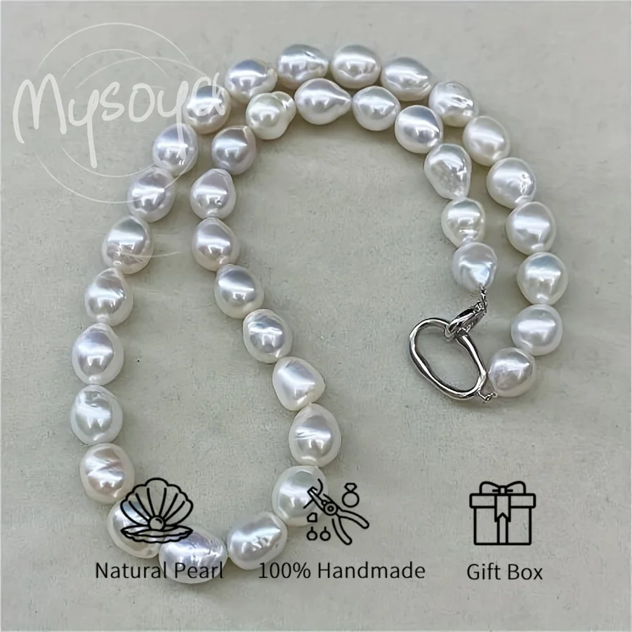 MYSOYA 9-11mm White Baroque Freshwater Pearl Necklace Unisex Jewelry ...