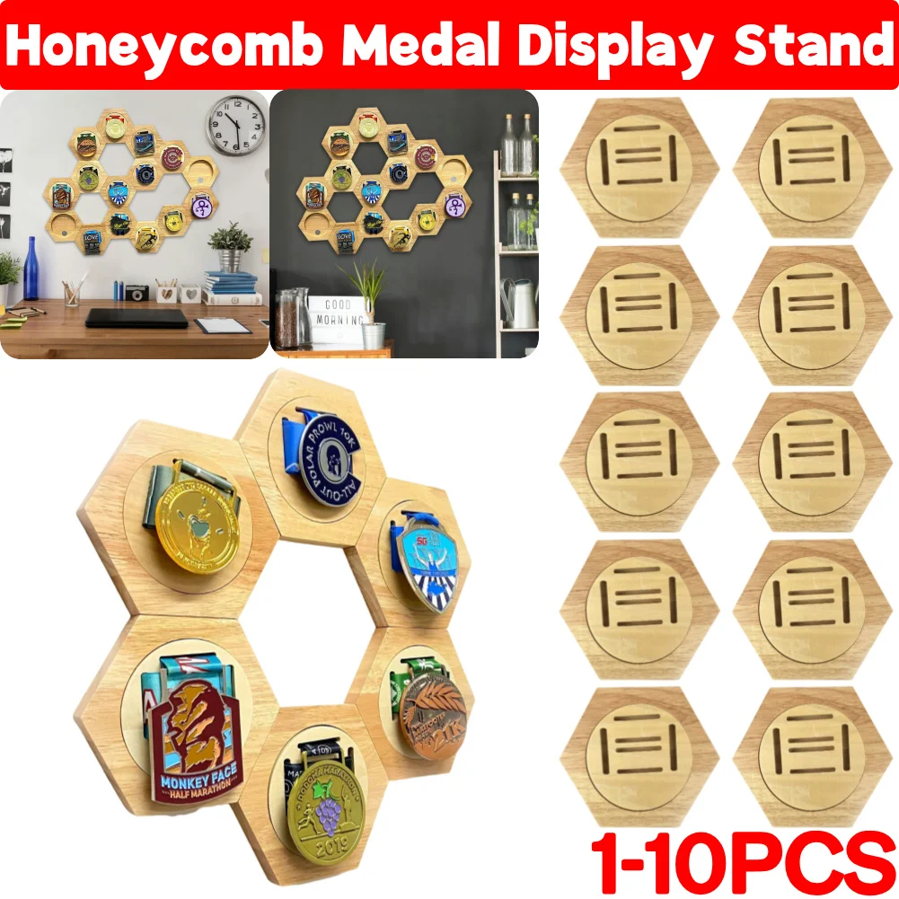 Medal-Display-Stand-Combination-Honeycomb-Wood-Hexagonal-Display-Stand ...