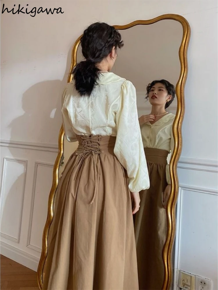 Conjunto-de-dos-piezas-para-mujer-ropa-Vintage-de-manga-larga-Falda ...