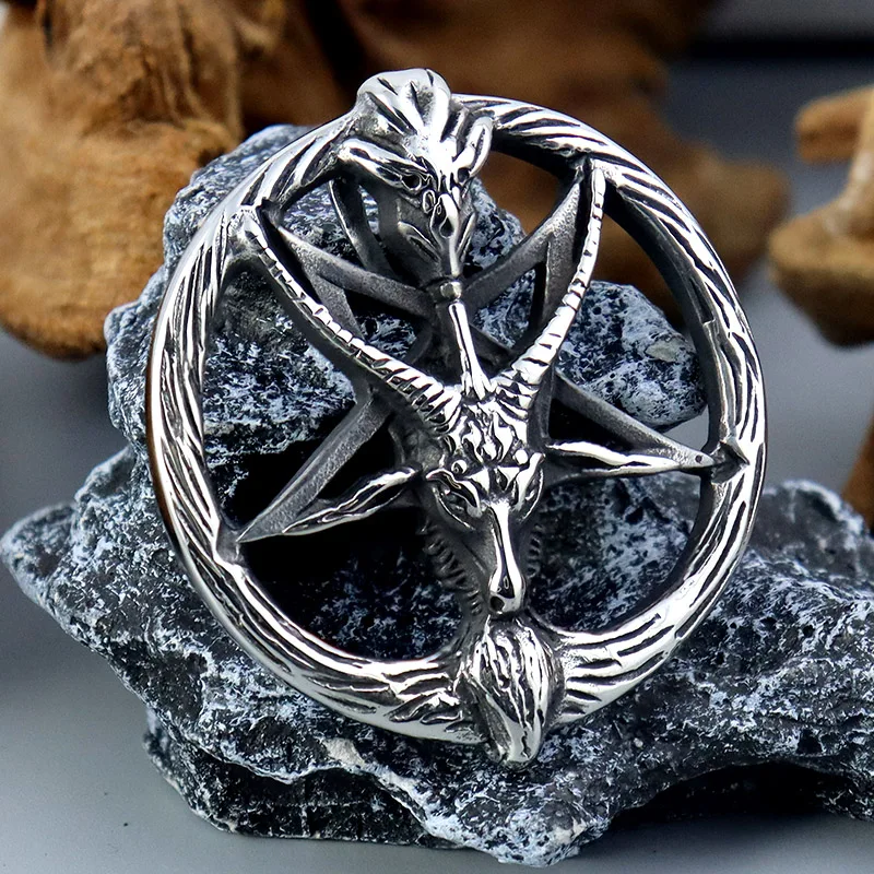 Vintage Gothic Pentagram Satan Goat Necklace for Men's Punk Stainless ...