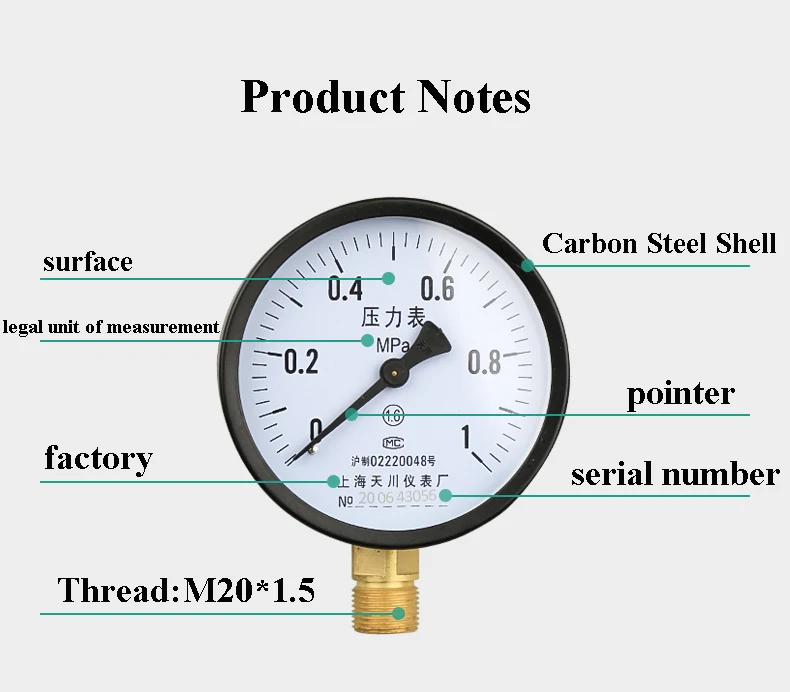 MANOMETRE,With 1-2 adapter-0-6Mpa--Manomètre universel pour pression ...