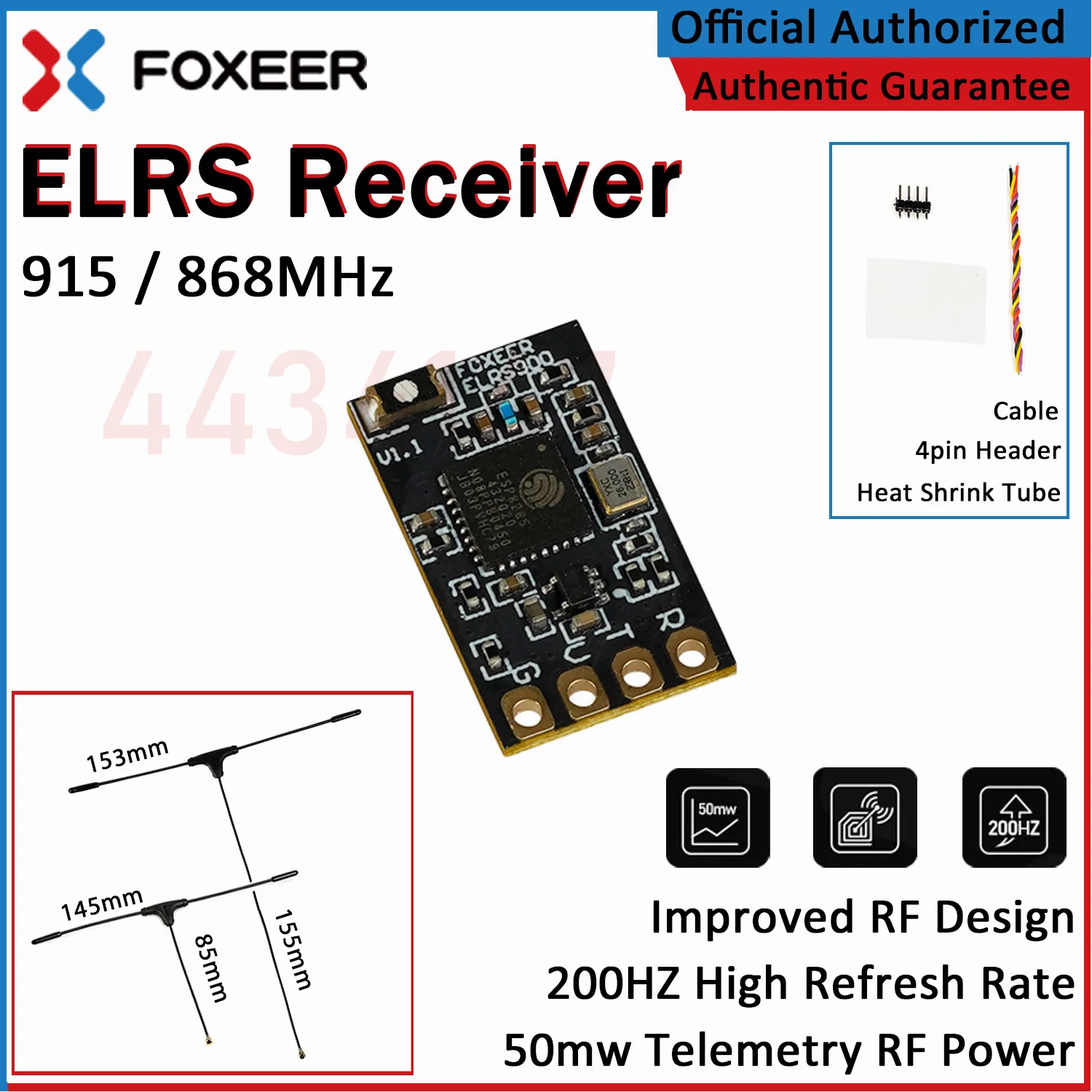Foxeer ELRS 915M/868MHz Receiver CRSF ESP8285 SX1276 50mW Transmitting ...