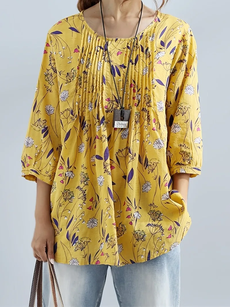 Chemise-manches-3-4-imprim-floral-pour-femmes-chemise-pour-documents-r ...