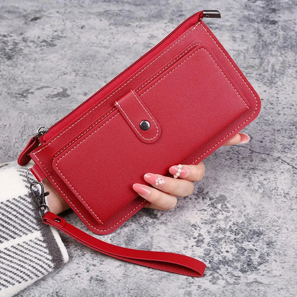 Carteras largas de cuero PU para mujer, billetera plegable delgada ...