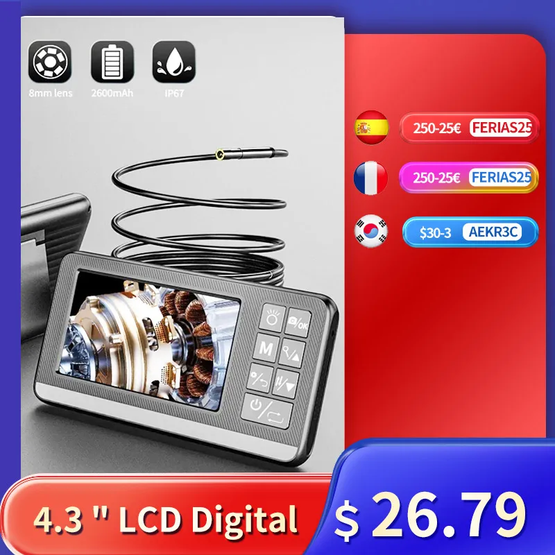 8mm Single & Dual Lens Industrial Endoscope Camera 1080P HD 4.3 " LCD ...