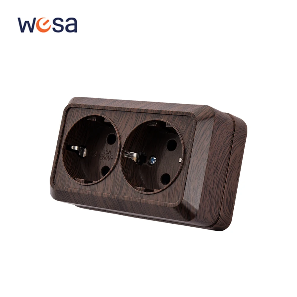 Wooden-Paint-Wall-Surface-2-Socket-Plug-EU-Exterior-Electrical-Outlets ...