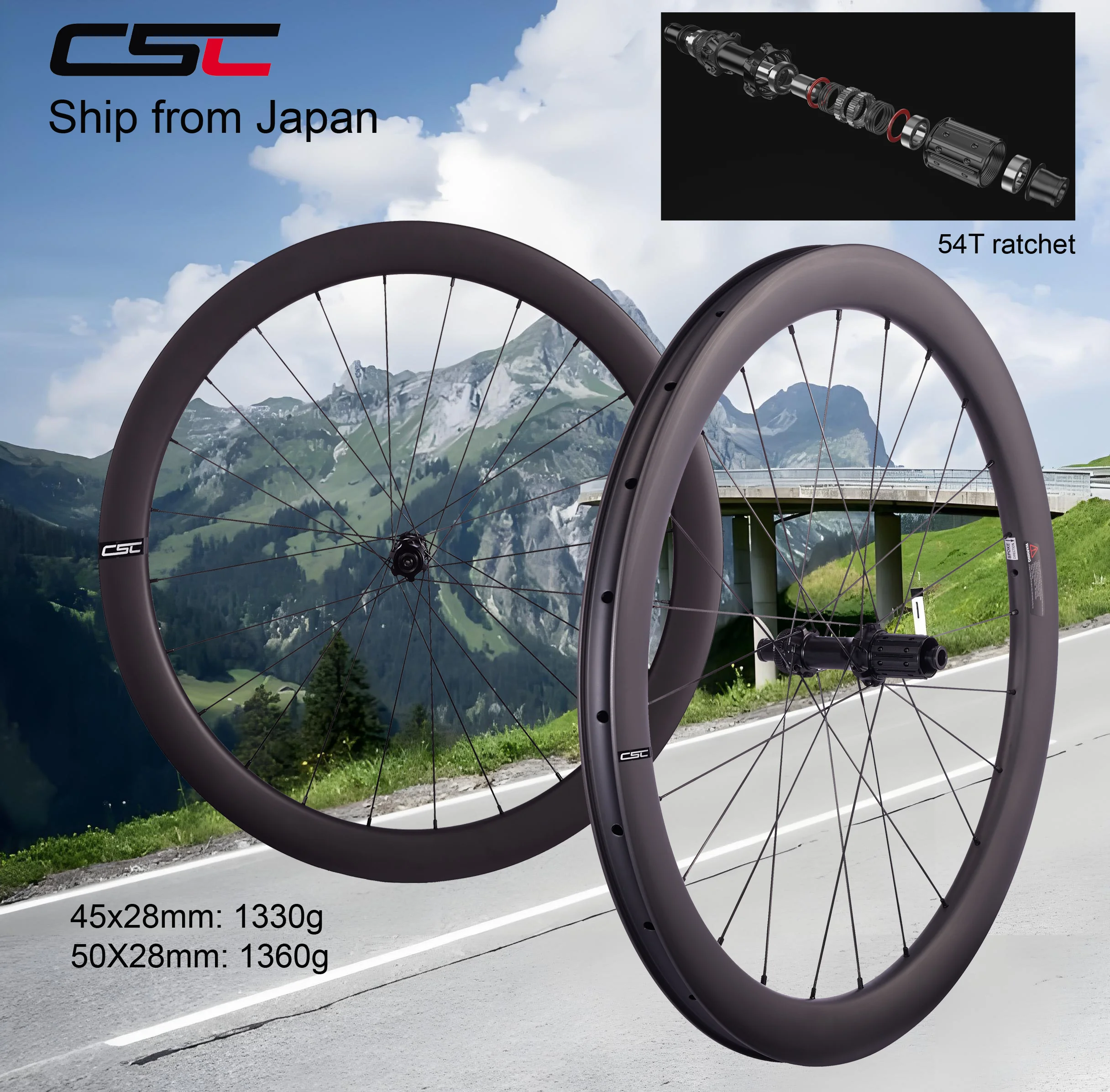 CSC 1330g 45x28mm 50x28mm Ultralight 54T Ratchet Disc Brake Carbon ...