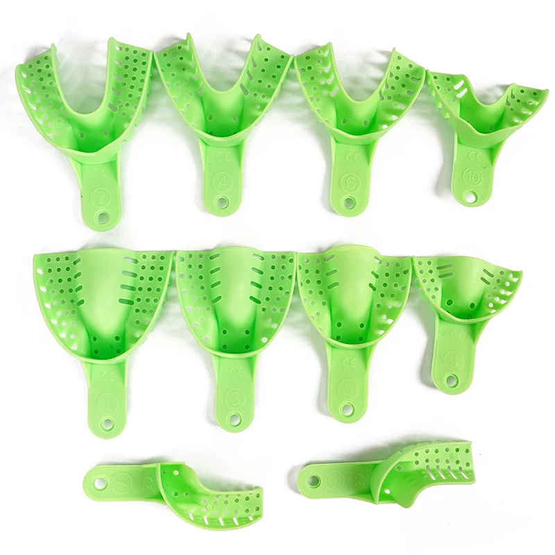 Dental-Plastic-Impression-Trays-Perforated-Green-Tooth-Holder-Durable ...