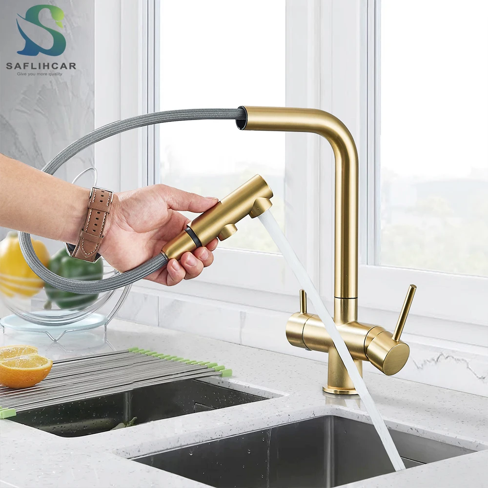 Gold-Filter-Kitchen-Faucets-Dual-Spout-Pull-Out-Kitchen-Sink-Water-Tap ...