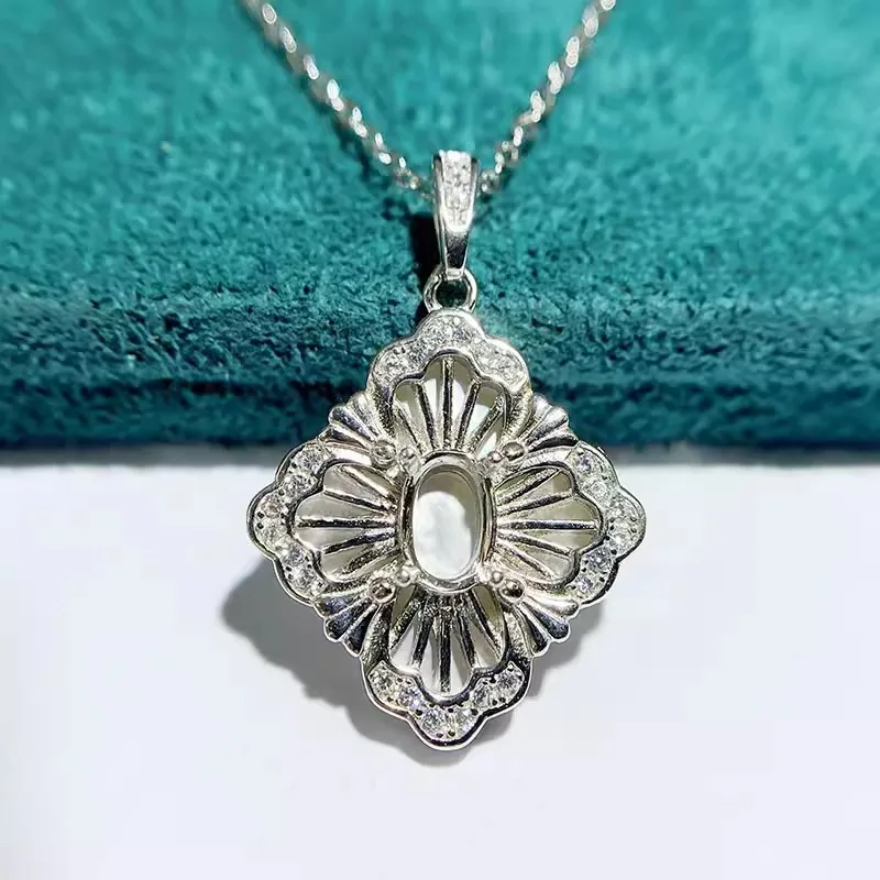 MeiBaPJ-4mm-6mm-Elliptic-Stone-DIY-925-Silver-Holder-Fashion-Flower-Pendant-Empty-Setting-Fine ...