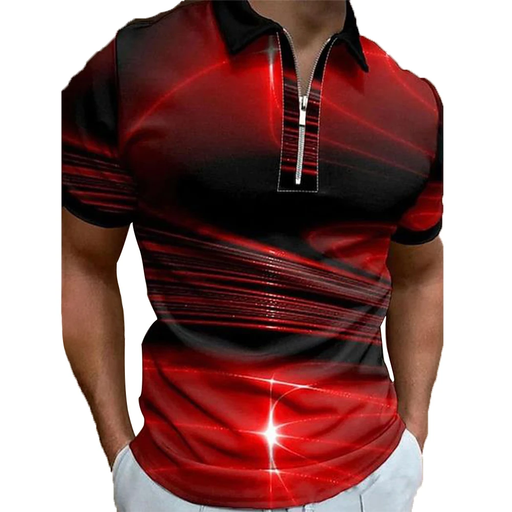 Men's Polo Shirt Golf Shirt Streamlined Daily Short sleeved Zip 3D ...