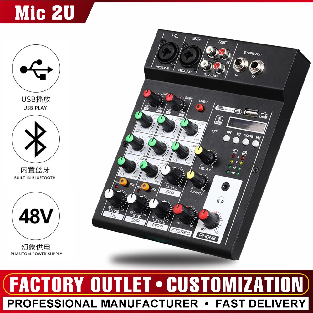 Mic-2U-Mini-Audio-Mixer-Broadcast-Podcast-4-Channels-Volume-Control ...