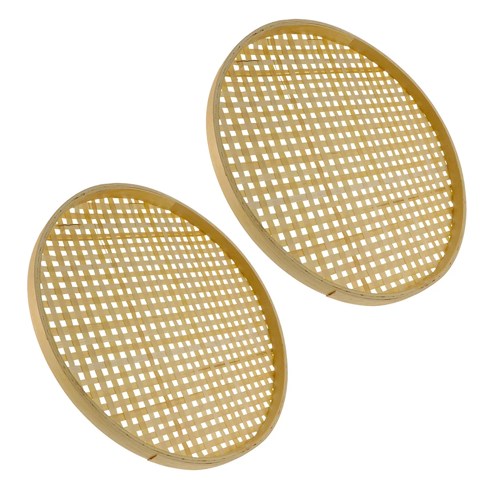 2-Pcs-Bamboo-Sieve-Storage-Basket-Wicker-Tray-Weaving-Household ...